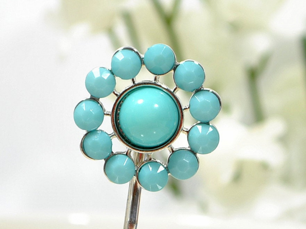 Blue Hair Pin, Blue Bobby Pin, Blue Sun Bobby Pin, Barrette, Handmade ...
